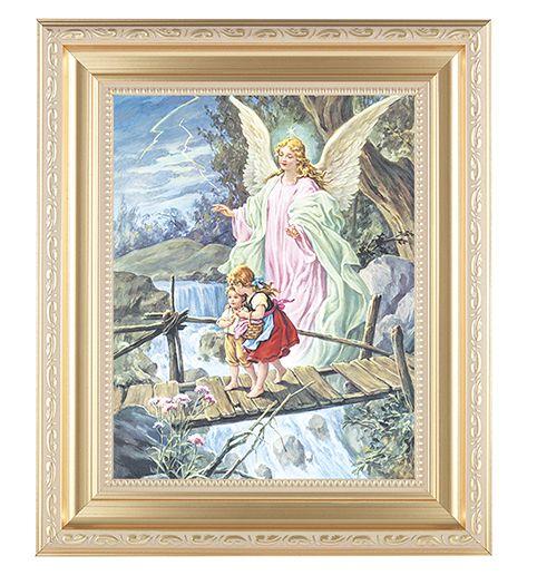 Guardian Angel Print in an Antique Gold Frame (11-1/2" X 13-1/2 ...