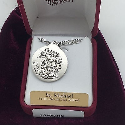 Sterling Silver Saint St Michael & US Marines Medal 7/8" with chain ...