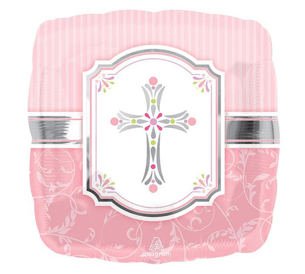 18" Square Pink Cross Balloon| Unique Catholic Gifts