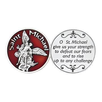 St. Michael the Archangel (Red Enamel) Italian Pocket Token Coin ...