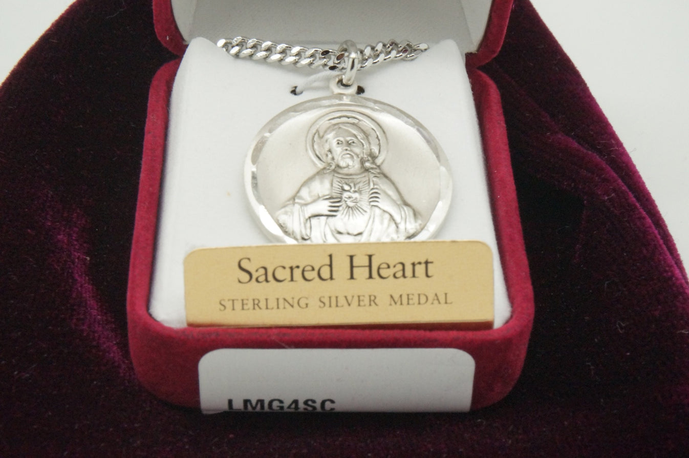 Silver Sacred Heart of Jesus and Virgen Mary in the other side w/chain ...