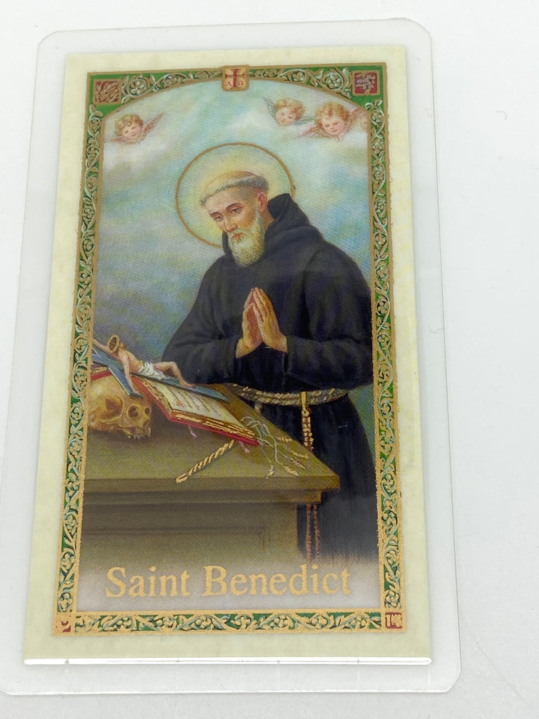 St. Benedict Laminated Holy Card (Plastic Covered) – Unique Catholic Gifts