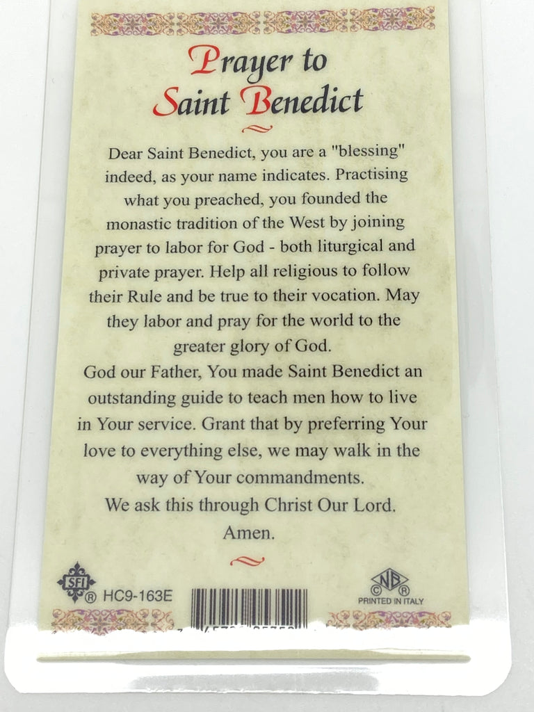 St. Benedict Laminated Holy Card (Plastic Covered) – Unique Catholic Gifts