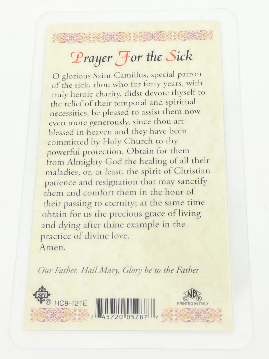 St. Camillus Laminated Holy Card (Plastic Covered)| Unique Catholic Gifts