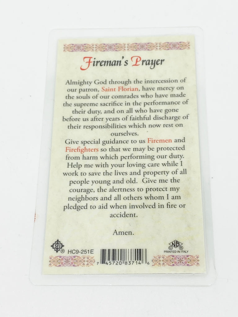 St. Florian Fireman's Prayer Laminated Holy Card (Plastic Covered ...