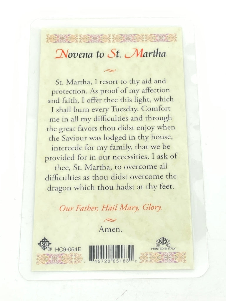 St. Martha Novena Laminated Holy Card (Plastic Covered) – Unique Catholic Gifts