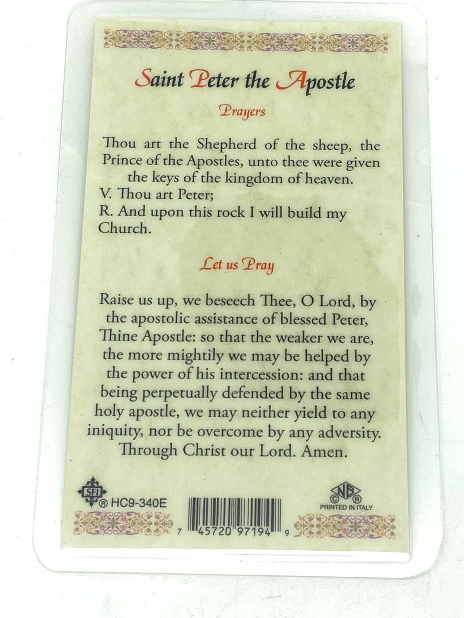 St. Peter the Apostle Laminated Holy Card| Unique Catholic Gifts